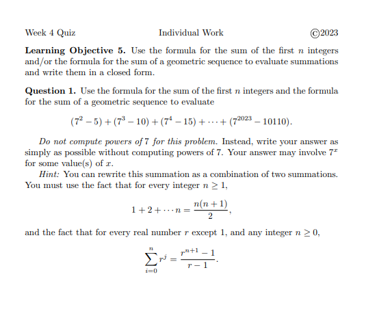 Solved Week 4 Quiz Individual Work (C) 2023 Learning | Chegg.com