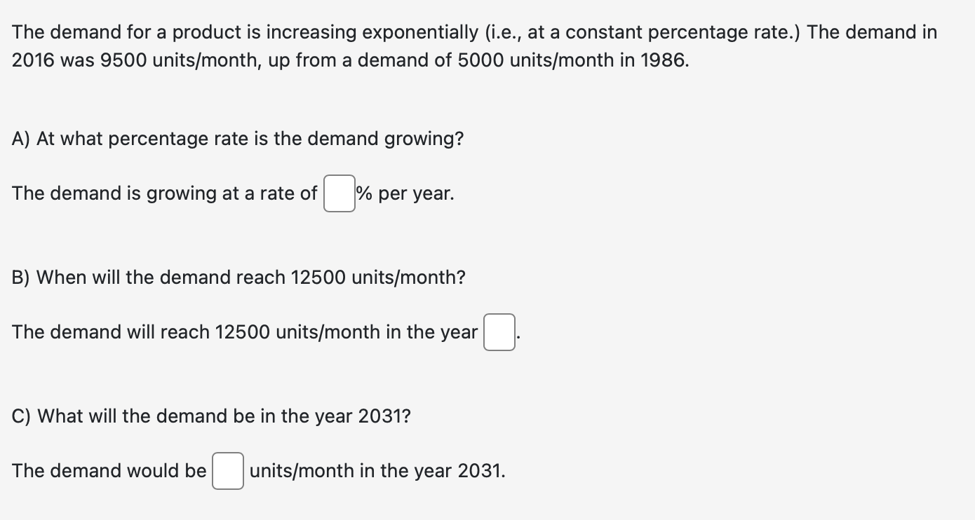 Solved The demand for a product is increasing exponentially | Chegg.com