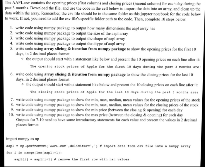 Solved The AAPL csv contains the opening prices (first | Chegg.com
