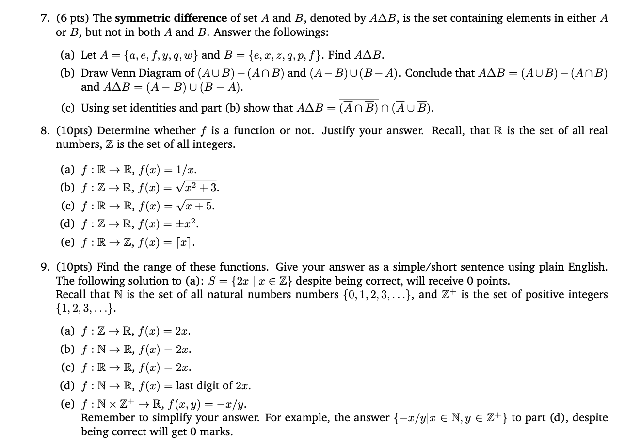 Solved 7. (6 pts) The symmetric difference of set A and B, | Chegg.com