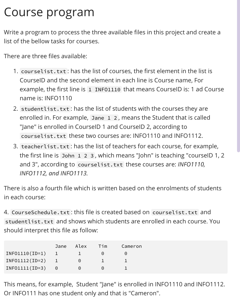 Solved Write a program to process the three available files | Chegg.com