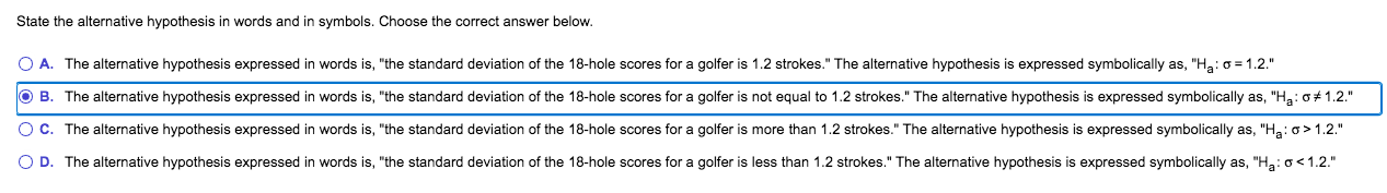 Solved A golf analyst claims that the standard deviation of | Chegg.com