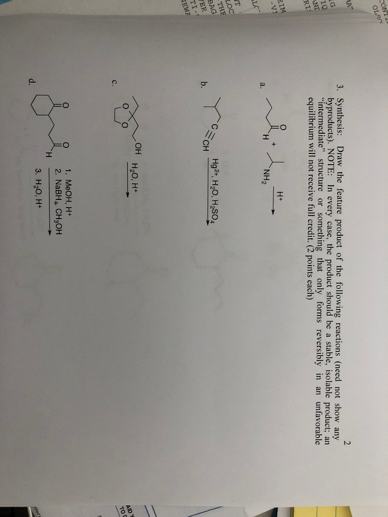 Solved OLso 3. Synthesis: Draw the feature product of the | Chegg.com