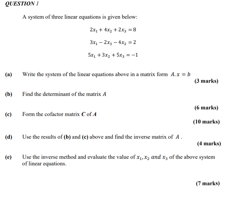 Solved QUESTION 1 A system of three linear equations is | Chegg.com