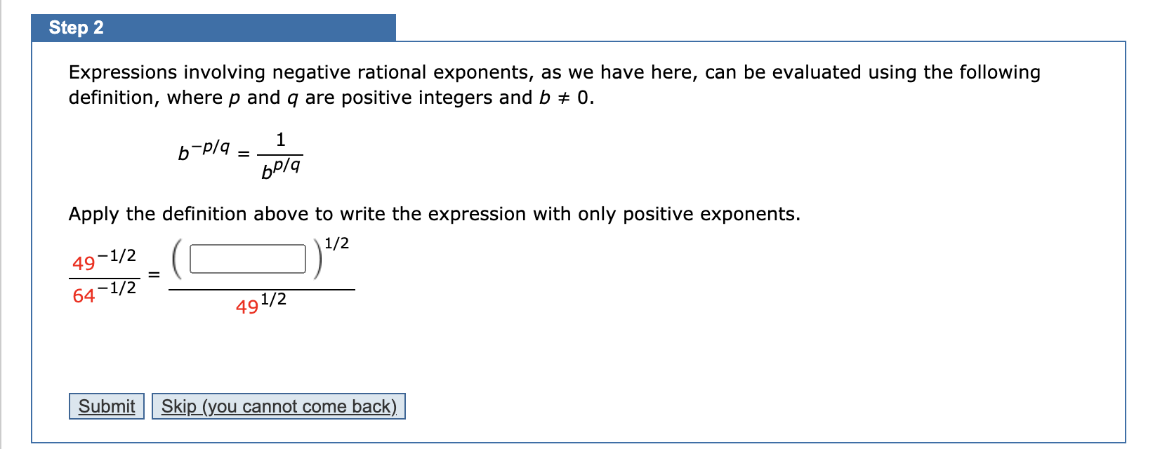 Solved Step 2 Expressions involving negative rational | Chegg.com