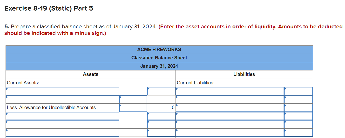 Solved Exercise 8-19 (Static) Part 5 5. Prepare a classified | Chegg.com