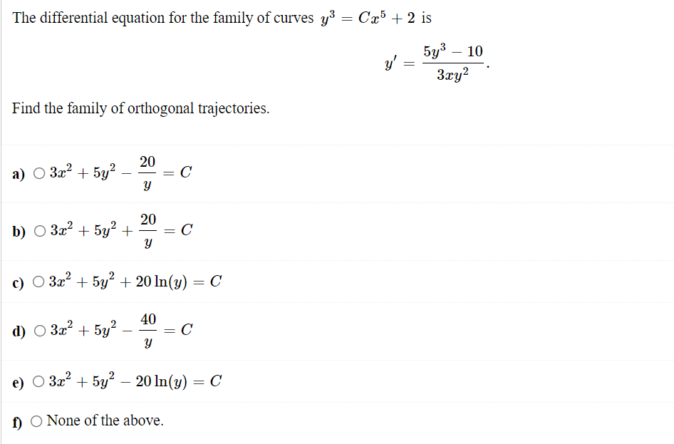 Solved The differential equation for the family of curves y3 | Chegg.com