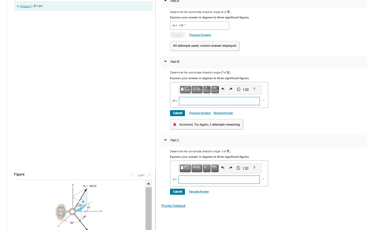 Solved In (Figure 1), θ=64°Determine the coordinate | Chegg.com