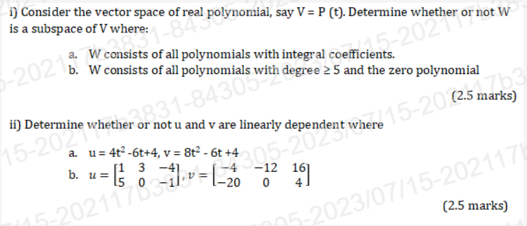Solved i) Consider the vector space of real polynomial, say | Chegg.com