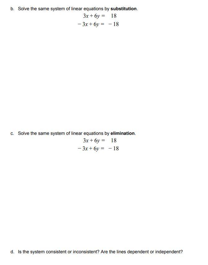Solved 6) Solve the following system of linear equations. 3x | Chegg.com
