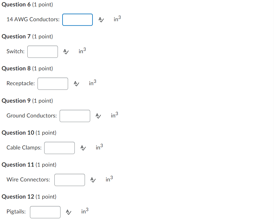 Solved \r\nQuestion 6 (1 point) 14 AWG Conductors: A in \\( | Chegg.com