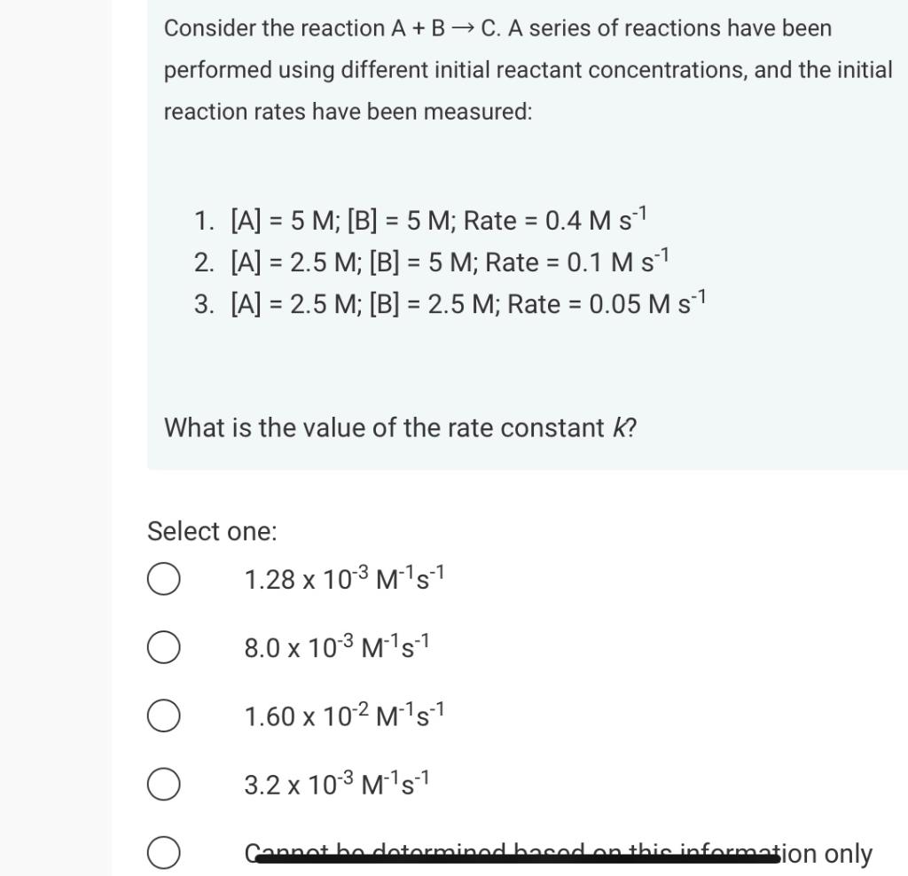 Solved Consider the reaction A+B→C. A series of reactions | Chegg.com