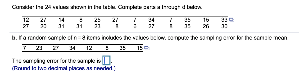 Solved Consider the 24 values shown in the table. Complete | Chegg.com