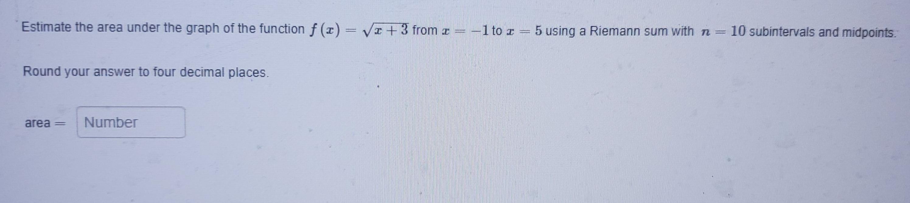 Solved Estimate the area under the graph of the function f | Chegg.com