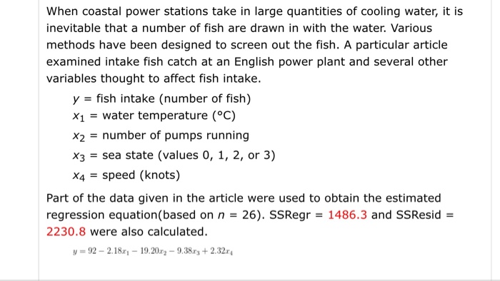 Solved When coastal power stations take in large quantities | Chegg.com