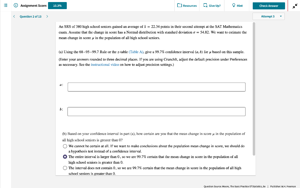 Solved Assignment Score: 10.3% Resources [ Give Up? Hint | Chegg.com