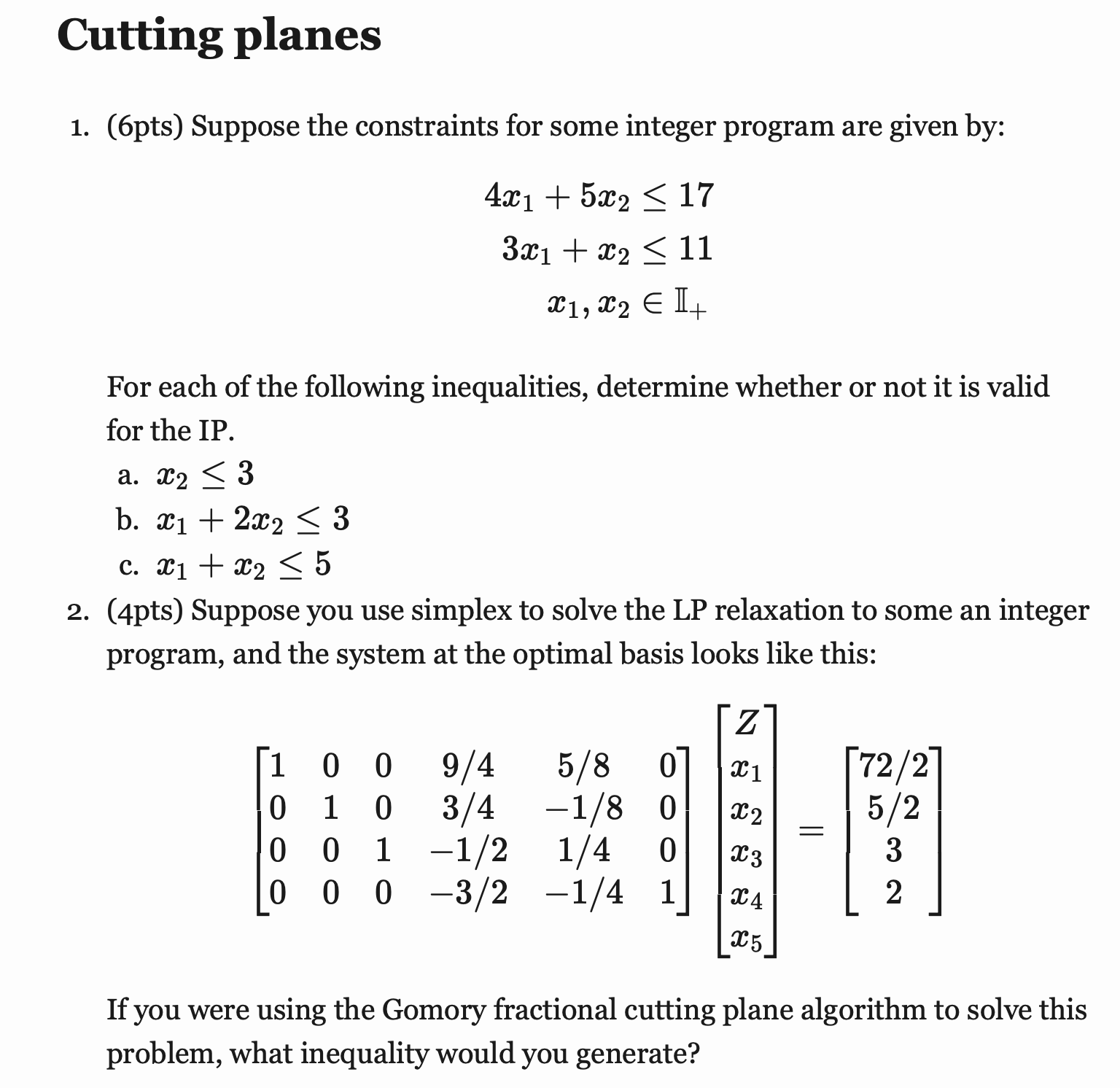 Solved 1. (6pts) Suppose the constraints for some integer | Chegg.com