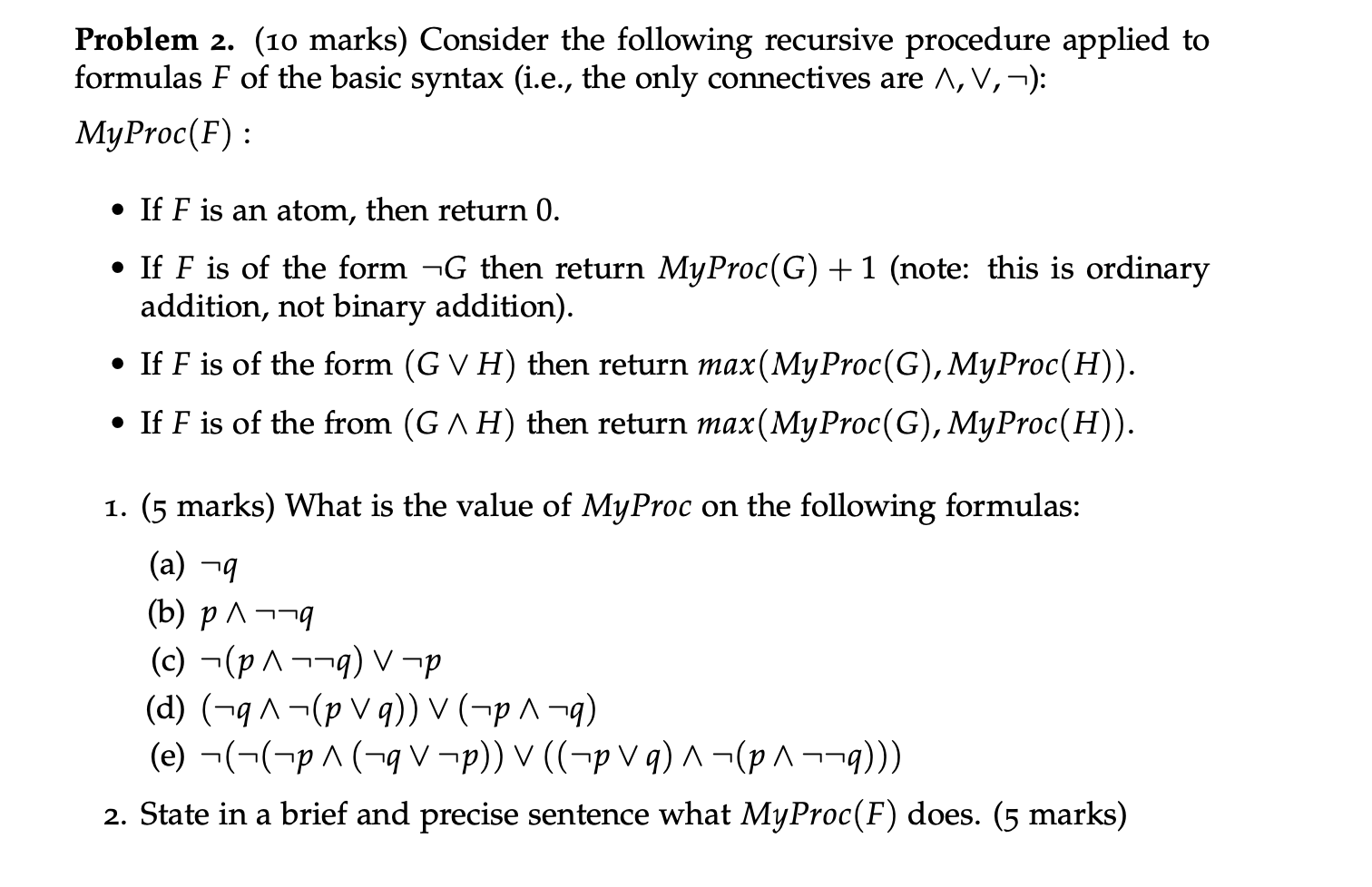 Solved Problem 2. (1o marks) Consider the following | Chegg.com