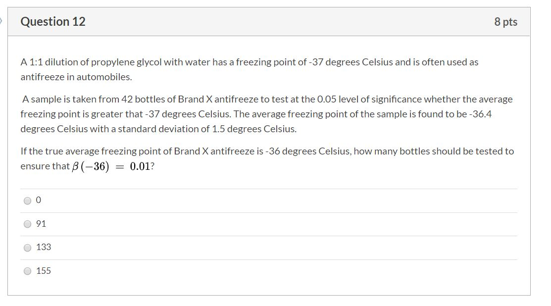 Solved Question 12 8 pts A 1:1 dilution of propylene glycol | Chegg.com
