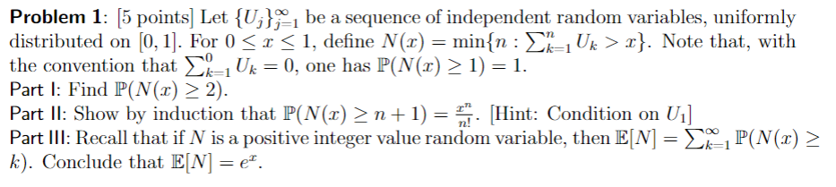 = k=1 Problem 1: [5 points) Let {U}}}=1 be a sequence | Chegg.com