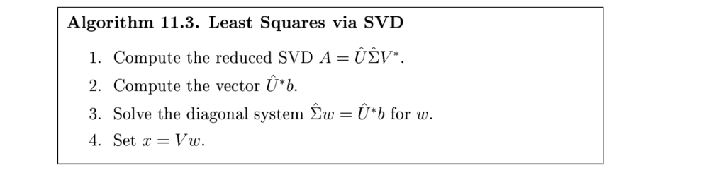 Algorithm 11.3. Least Squares via SVD I. Compute the | Chegg.com