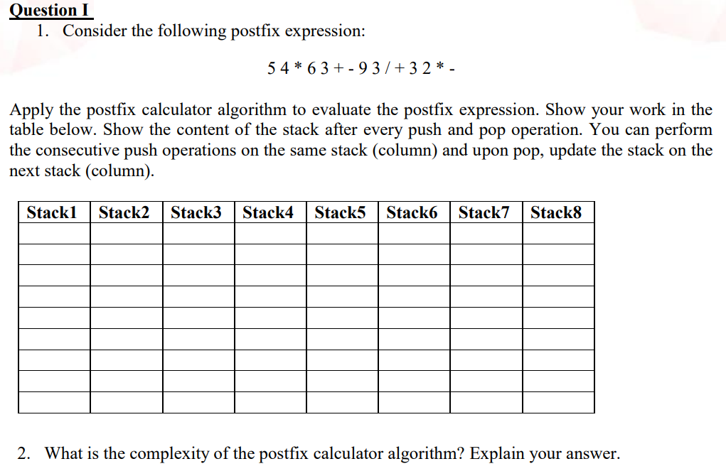 Solved Question I 1. Consider the following postfix | Chegg.com