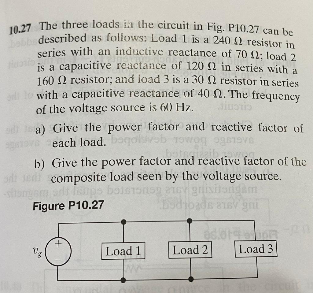 Solved 10.27 The three loads in the circuit in Fig. P10.27 | Chegg.com