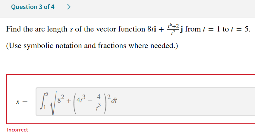 Solved Find the arc length s of the vector function | Chegg.com
