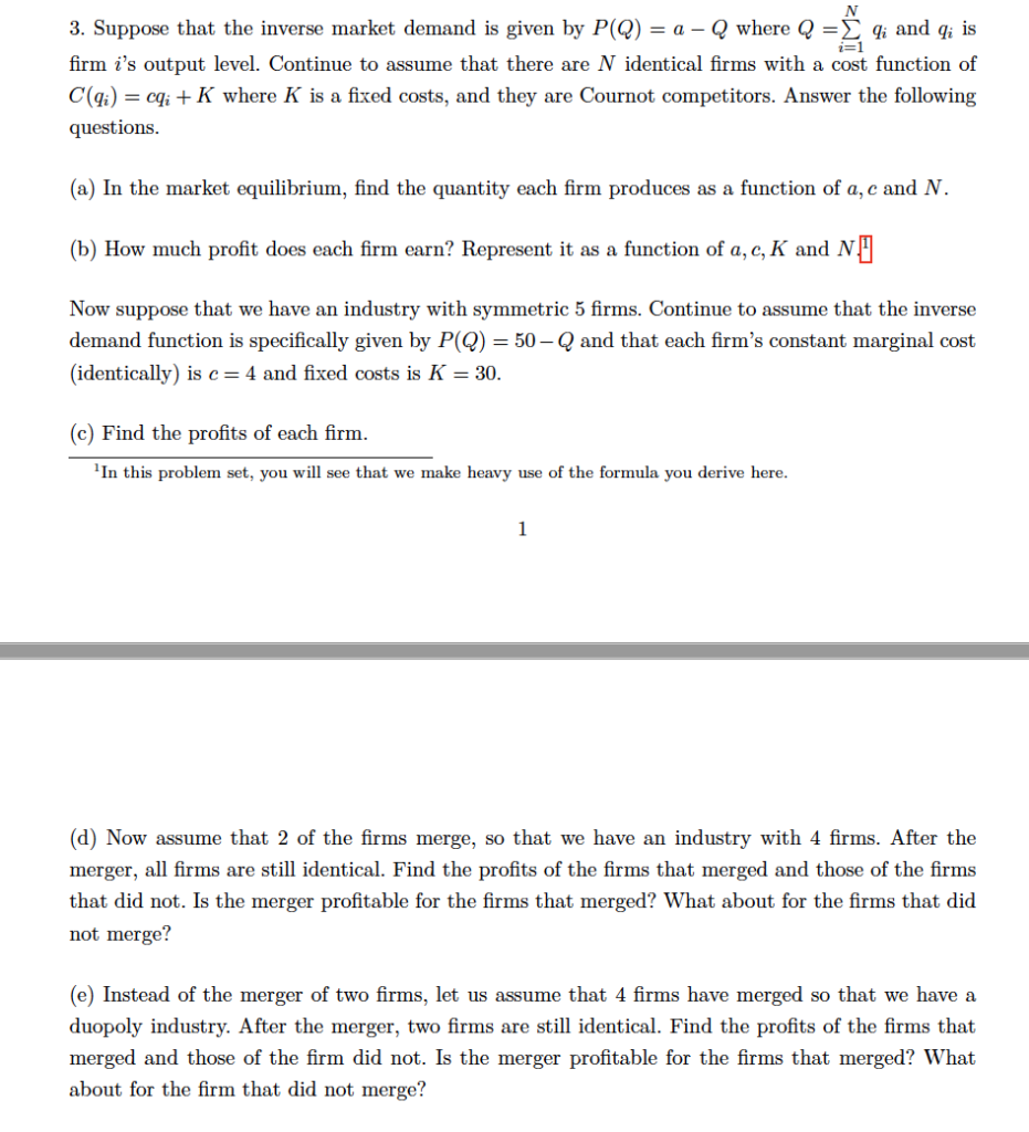 Solved 3. Suppose that the inverse market demand is given by | Chegg.com