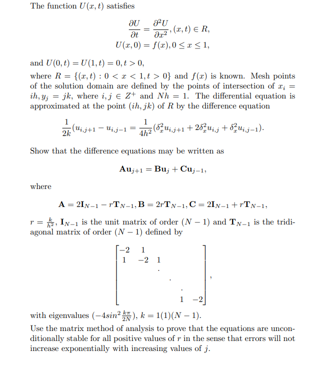 Solved The function U(x, t) satisfies au a2U at U(2,0) = | Chegg.com