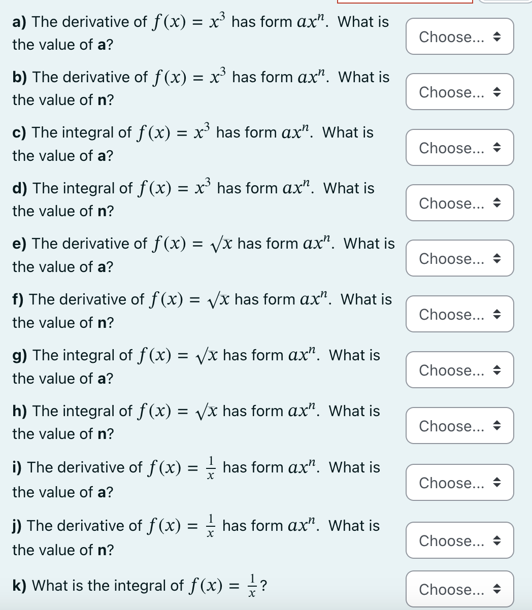 Solved af(x)=x3 ﻿has form axn. ﻿What isthe value | Chegg.com
