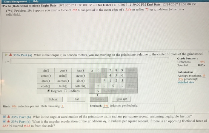 Solved Class M HW14 (Rota ational motion) Begin Date: | Chegg.com