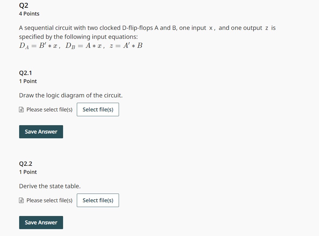 Solved Q24 ﻿PointsA sequential circuit with two clocked | Chegg.com