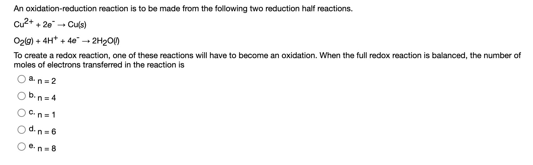 Solved Cu2+ An oxidation-reduction reaction is to be made | Chegg.com