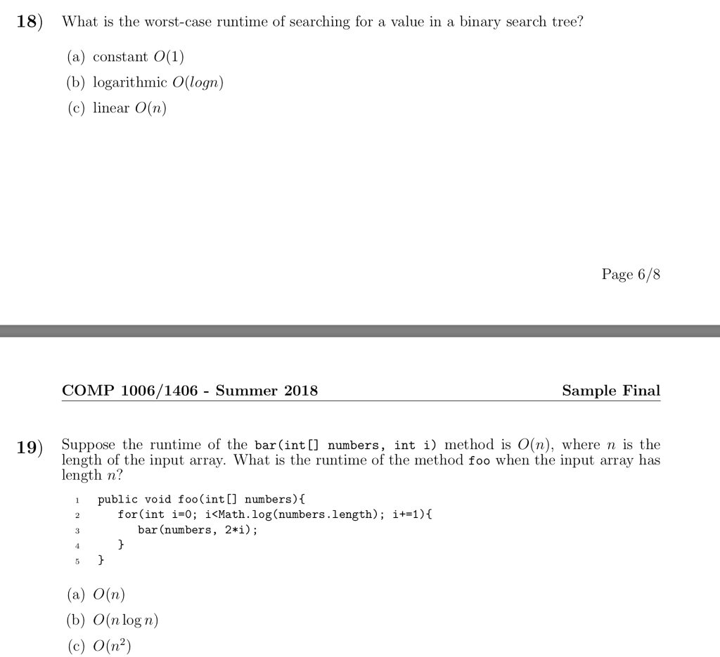 Solved 18) What is the worst-case runtime of searching for a | Chegg.com