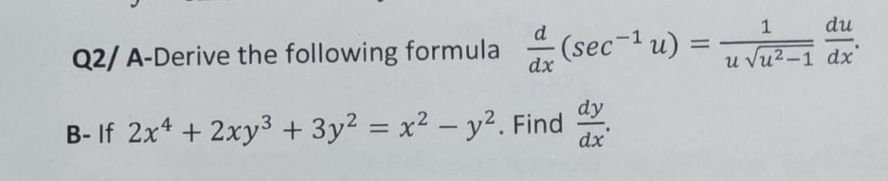 Solved Q2/ A-Derive the following formula | Chegg.com