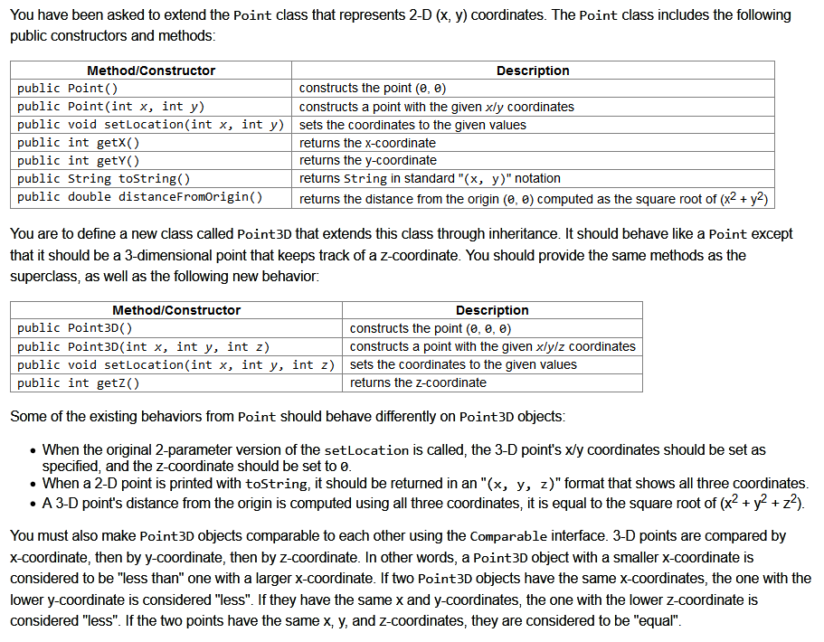You have been asked to extend the Point class that | Chegg.com