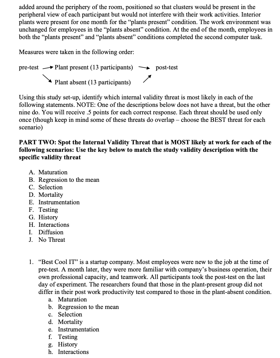 Solved Instructions: Below is a description of a study that | Chegg.com