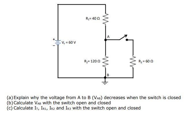 Solved R = 40 Vs = 60 v Rz= 1200 M R3 = 60 B (a) Explain why | Chegg.com