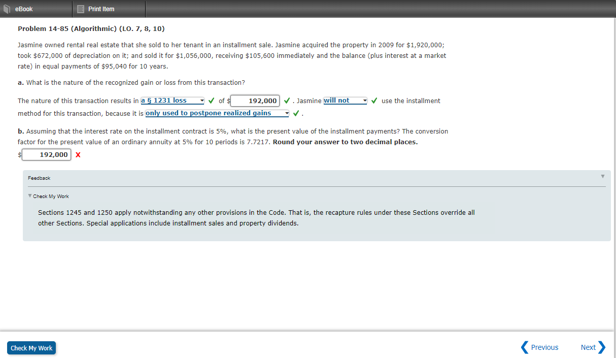 Solved eBook Print Item Problem 14-85 (Algorithmic) (LO. 7, | Chegg.com