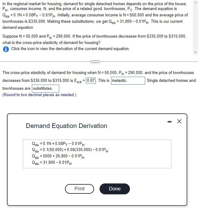 Solved In the regional market for housing, demand for single | Chegg.com
