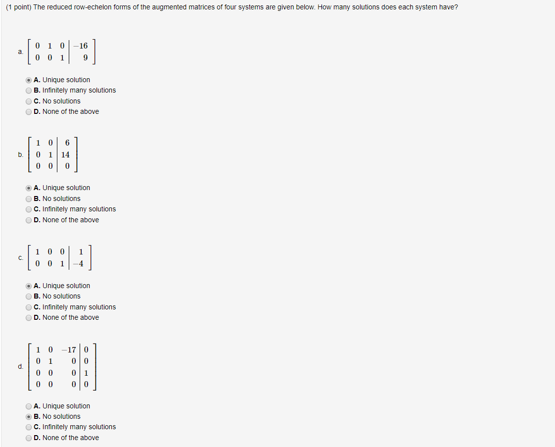 Solved (1 point) The reduced row-echelon forms of the | Chegg.com