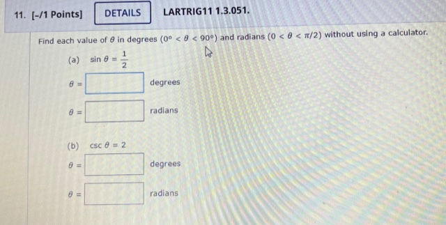 Solved Find each value of θ in degrees (0∘