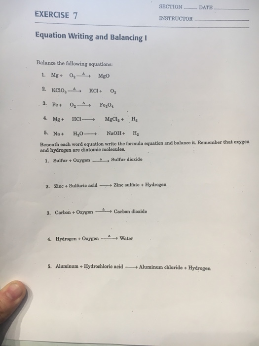 Solved SECTIONDATE EXERCISE7 INSTRUCTOR Equation Writing and | Chegg.com