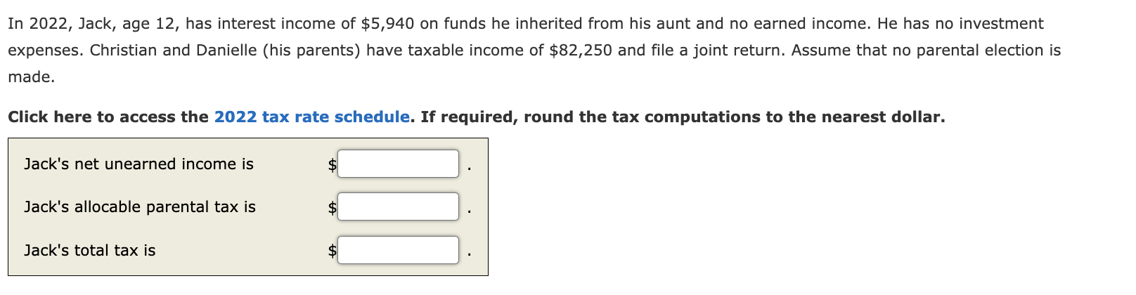 Solved In 2022, Jack, age 12 , has interest income of $5,940 | Chegg.com
