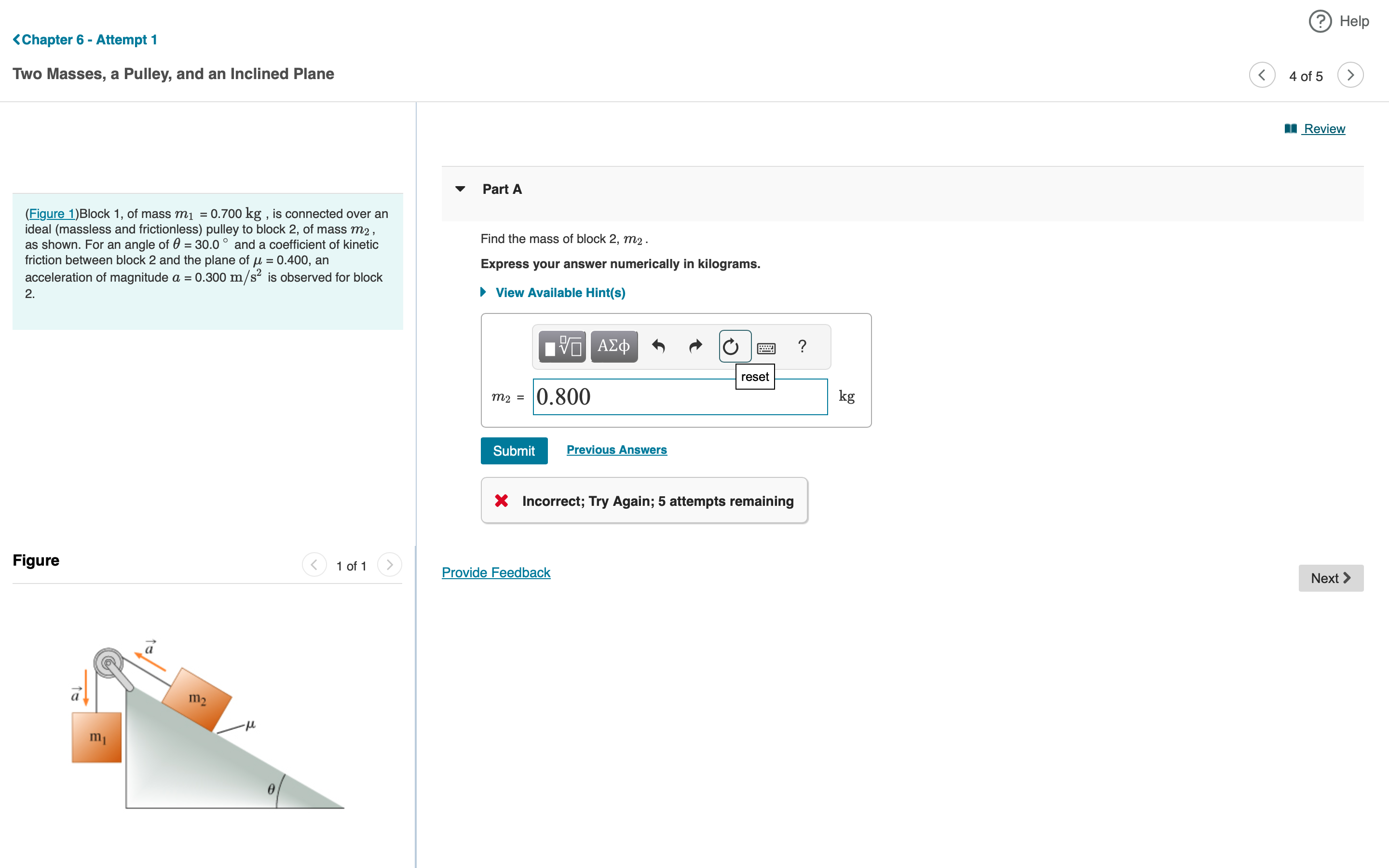 Solved Two Masses, a Pulley, and an Inclined Plane(Figure 1) | Chegg.com