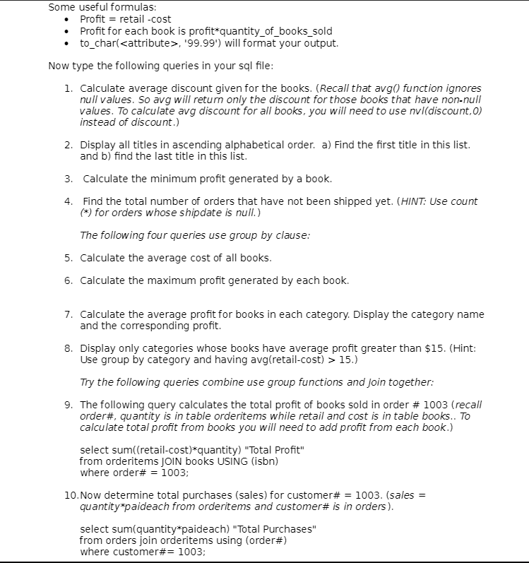 Solved Some useful formulas: - Profit = retail -cost - | Chegg.com