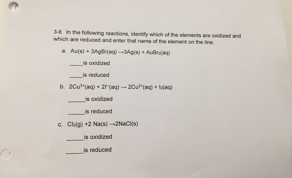 Solved 3-8. In the following reactions, identify which of | Chegg.com