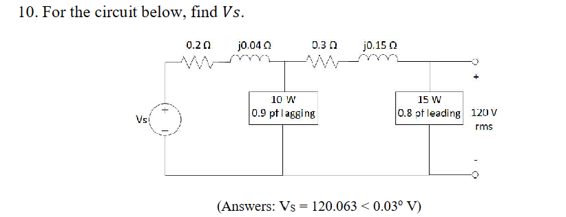 Solved For the circuit below, find Vs. (Answers: | Chegg.com