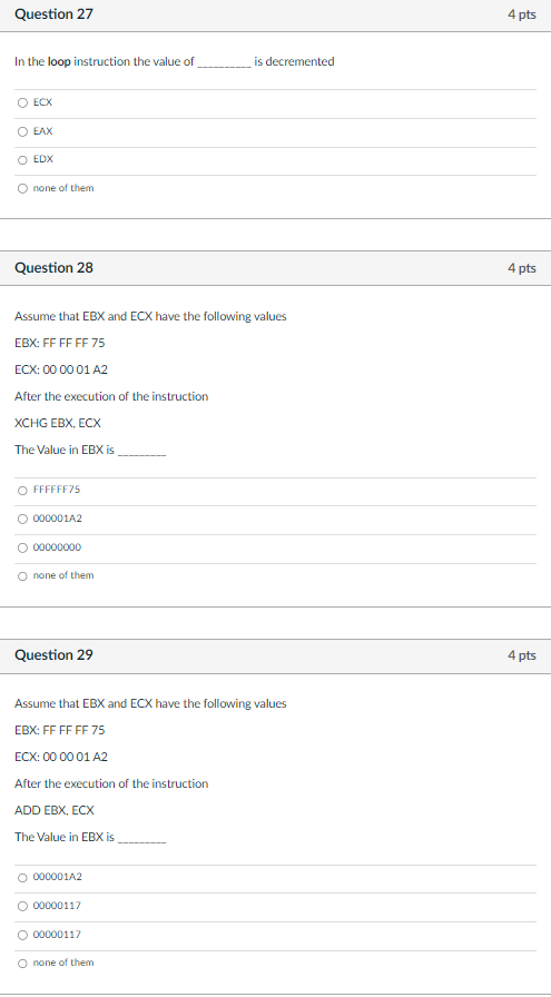 Solved In the loop instruction the value of is decremented | Chegg.com